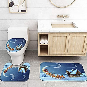 ArtSocket 4 Pcs Shower Curtain Set Christmas Night Scene Santa Claus with Non-Slip Rugs Toilet Lid Cover and Bath Mat Bathroom Decor Set 72" x 72"