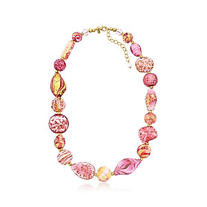 Ross-Simons Italian Pink and Gold Murano Glass Bead Necklace in 18kt Gold Over Sterling. 18 inches