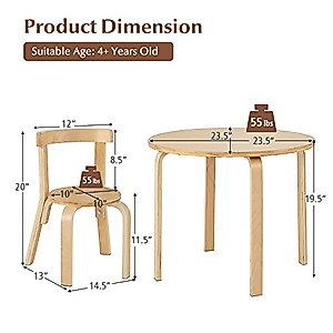 Costzon Kids Table and Chair Set, 5-Piece Wooden Activity Table w/ 4 Chairs, Toy Bricks, Classroom Playroom Daycare Furniture for Playing, Drawing, Reading, Bentwood Toddler Table & Chairs (Natural)