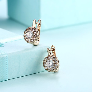 Fashion Small CZ Diamond Hoop Earrings For Women 14K Gold Flower Cubic Zirconia Leverback Studs Hypoallergenic