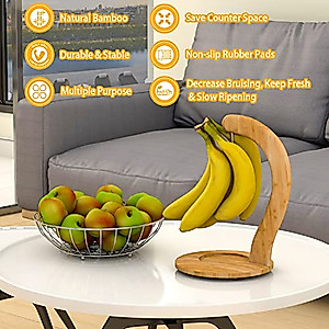 Banana Hanger Bamboo Holder Stand - Sturdy Display with Hook for Home or Bar, Countertop Fruit Storage,Natural Color