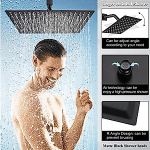 Shower Head Combo,10 Inch High Pressure Rain Shower Head with 11 Inch Adjustable Extension Arm and 3 Settings Handheld,Powerful Shower Spray Against Low Pressure Water with Long Hose