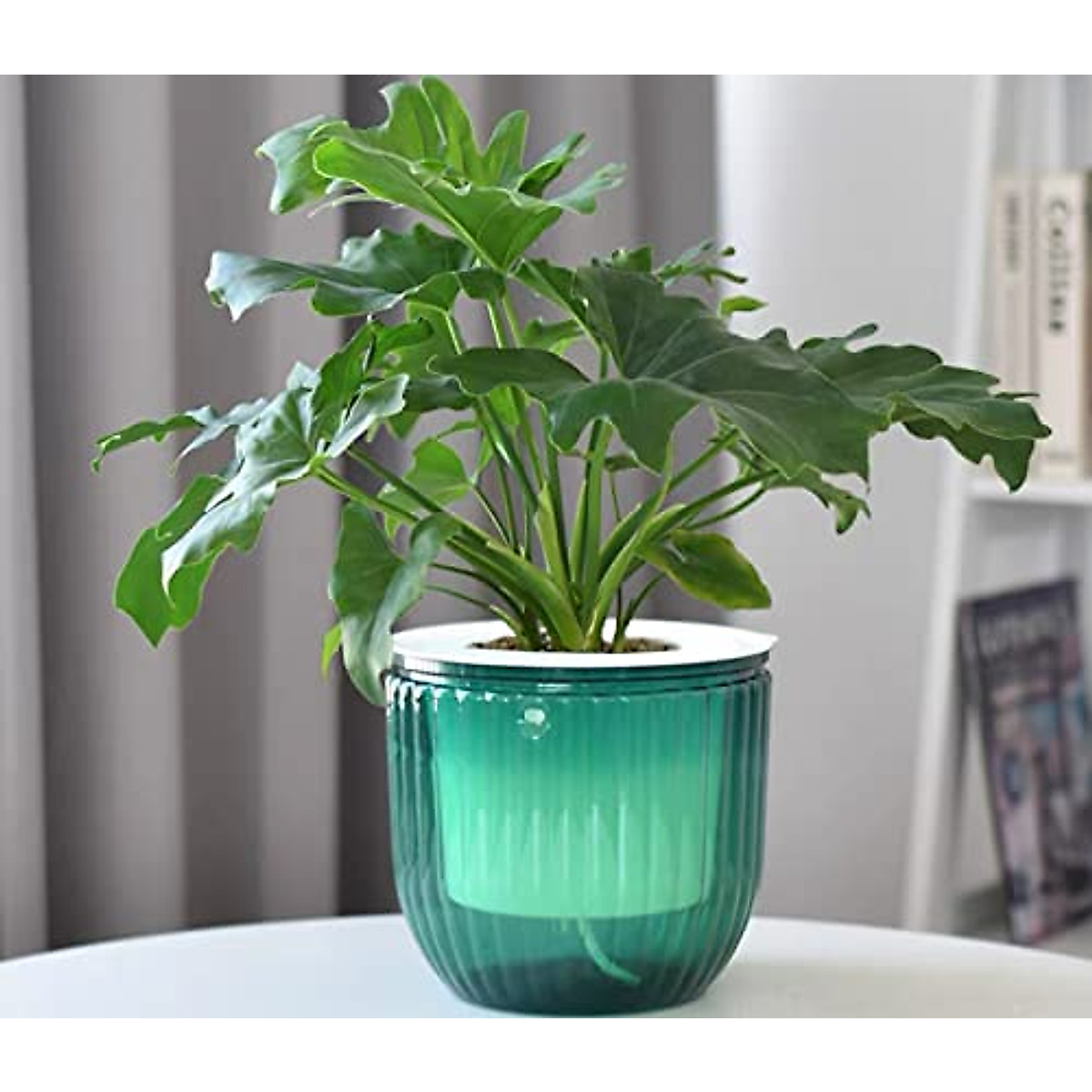 Melphoe 2 Pack Self Watering Hanging Planters Indoor Flower Pots, 6.5 Inch Outdoor Hanging Basket, Plant Hanger with 3Hooks Drainage Holes for Garden Home (Emerald)