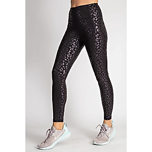 Hype Up Women's High Waisted Printed Super Buttery Soft Activewear Full Length Leggings with Inner Pocket (S-3X) Black/Black
