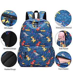 Dinosaur Backpack For Boys School Backpack Toddler Waterproof Travel Bag Kindergarten Backpack With Lunch Box (Dinosaur-Blue)