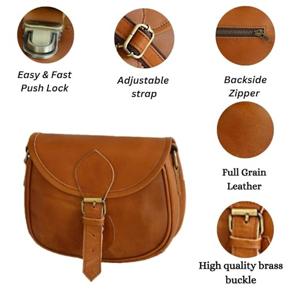 URBAN DEZIRE Genuine Buff Leather Women’s Small Cross-body Vintage Shoulder Handbag Purse (Small)