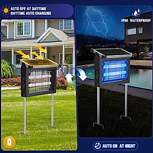 Solar Bug Zapper Outdoor, Wireless Portable Camping Mosquito Zapper with Panel Sensor, Fly Traps with 10FT Extension Cord, Fly Zapper, Mosquito Killer, Electric Trap Ideal for Home, Patio, Backyard