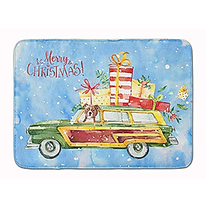 Caroline's Treasures CK2464RUG Merry Christmas Red Staffie Bull Terrier Machine Washable Memory Foam Mat, Bathroom Rug, Non-Slip Bath Mat, Durable Thick Washable Rugs for Kitchen, Bathroom Quick Dry,