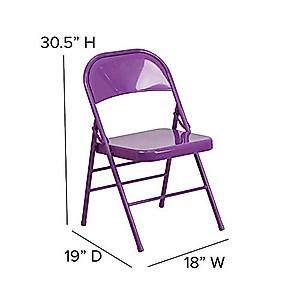 Flash Furniture 4 Pack HERCULES COLORBURST Series Impulsive Purple Triple Braced & Double Hinged Metal Folding Chair