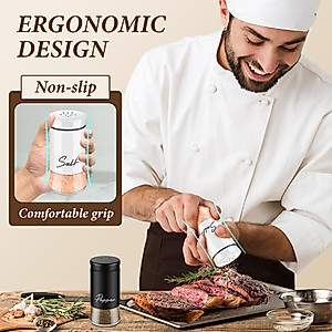 Salt and Pepper Shakers Set,Kitchen Decor and Accessories for Countertop Kitchen Gadgets Cooking Table Housewarming Christmas Gift Refillable Design (Black + White)