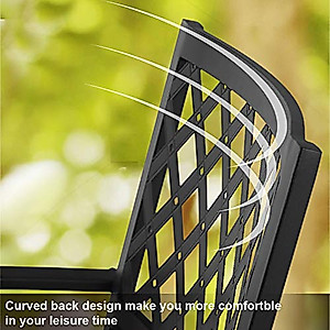 MFSTUDIO Black Metal Patio Stacking Chairs Wave Back Indoor Outdoor Dining Set Wrought Iron Chair with Arm, Set of 2