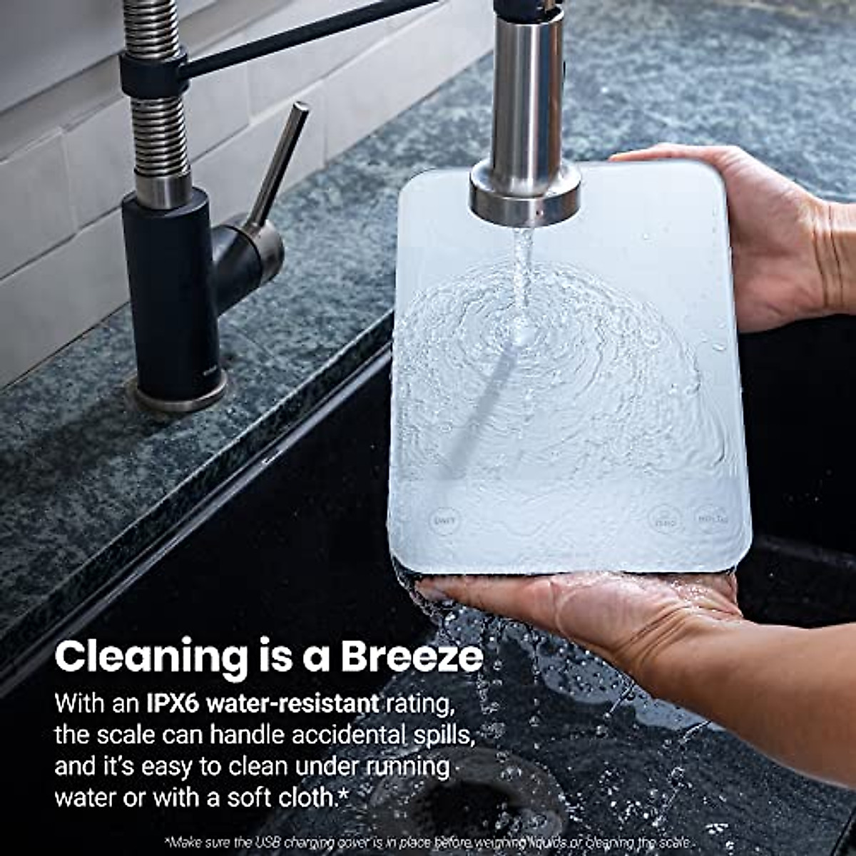 Etekcity Luminary Lite 22lb Food Kitchen Digital Scale, IPX6 Waterproof, Rechargeable, Ounces and Grams for Weight Loss, Cooking, Baking, 0.05oz/1g Precise Graduation, Silver White