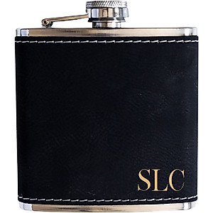 Personalized Flask For Wedding Gift. Customized Flask Gift Set. Engraved Leatherette Flask With Optional Gift Box For Groomsmen Gifts. Engraved Flask (Black & Gold)