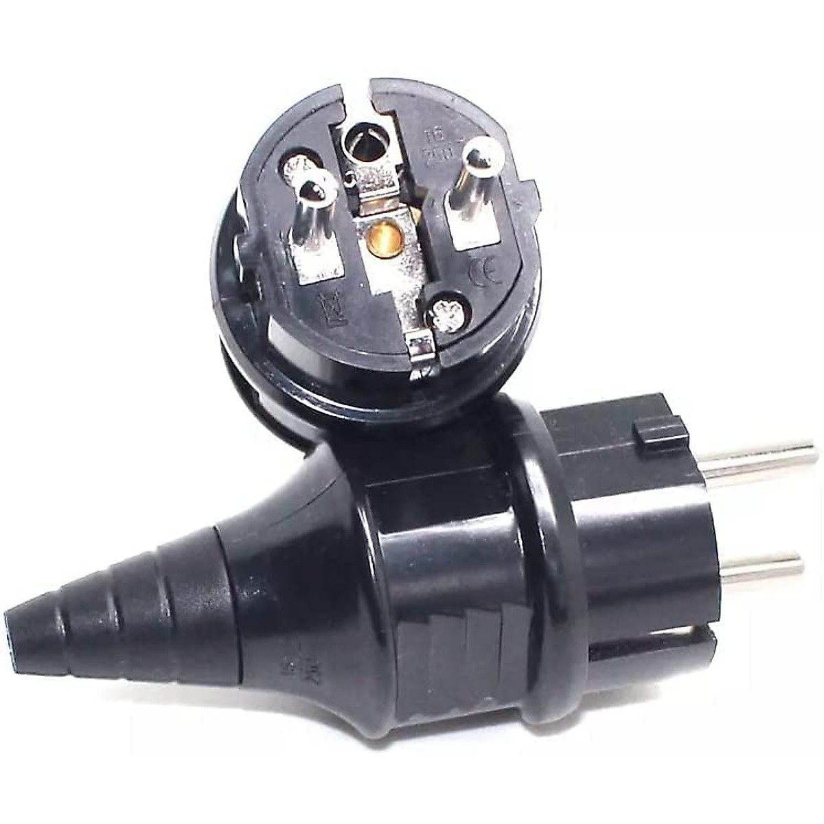 (2 Pack) Tekit Schuko France Germany EU ø4.8mm Pin DIY Rewireable Power Plug 250V 16A,Quality European Rewireable Two Round Plug CCE 7/7 Standard Plug(Coated Black)