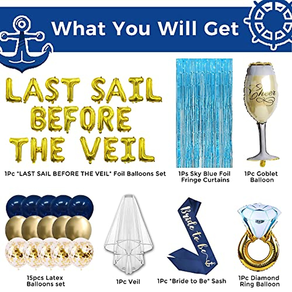 Nautical Bachelorette Party Decor Kit - Last Sail Before The Veil