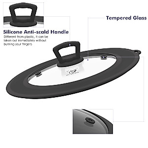 Microwave Splatter Cover Glass Cover Splatter Guard Lid Collapsible Silicone Cover Black Vented Tempered Glass Universal Lid for Pot Pan Skillet Heat Resistant Silicone Rim Lid Black