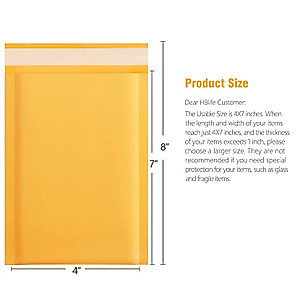 HBlife 50Pcs Bubble Mailers, 4x8 Inches Self Seal Kraft Poly Mailers, Padded Envelopes Shipping Bags Packaging for Small Business