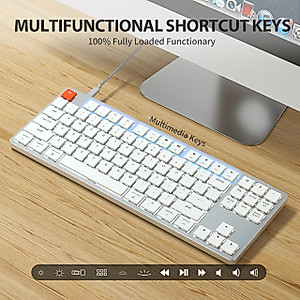 Low Profile Mechanical Keyboard for Mac, 87 Keys Brown Switch White Backlit Apple Keyboard Type-C Wired, Ultra-Slim Quiet Gaming Computer Keyboard for MacBook Pro/Air, iMac, Mac Mini