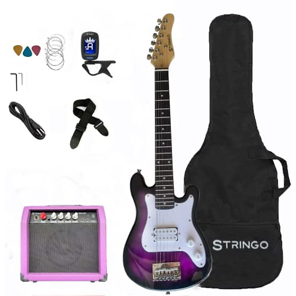 Purple 30 Inch Kids Electric Guitar Beginner Kit, Set Includes 20W Amplifier 3 Picks, Shoulder Strap, Tuner, Bag Case