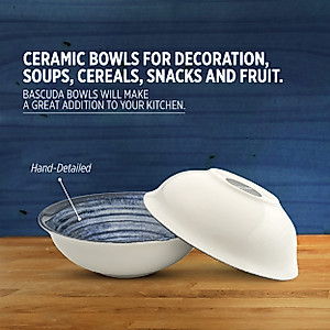 Bascuda® Porcelain Cereal Bowl | Porcelain Bowls Set of 4 | Soup| Cereal | Dessert | Rice | Salad |Side Dish | Snack | Nuts | Blue Bowls Microwave and Dishwasher Safe | 7 Inches (20.3 Oz)