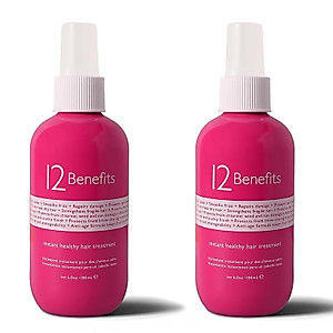 12 Benefits Instant Healthy Hair Treatment, Leave-In Conditioning, Smoothes Frizz, Strengthens & Repairs, Heat Protection Spray, 6 Fl Oz (Pack of 2)