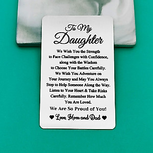Daughter Inspirational Engraved Wallet Insert Card Gifts To My Daughter Wallet Card Inserts with Encouragement Quotes Birthday Wedding Christmas Graduation Daughter Gift from Mom Dad, Sliver, S