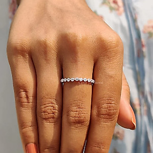 1.5 MM Floating Full Eternity Matching Wedding Band, Round Colorless Moissanite Band, 925 Sterling Silver, Engagement Rings, Wedding/Bridal Rings Set, Solitaire Halo Style, Gifts for Her (8)