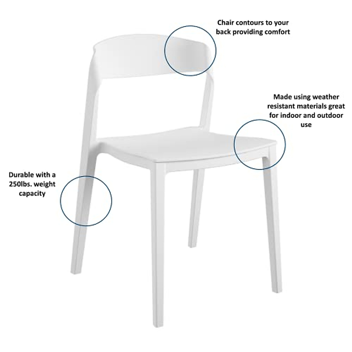 COSCO Outdoor/Indoor Stacking Resin Chair with Ribbon Back, 2-Pack, White