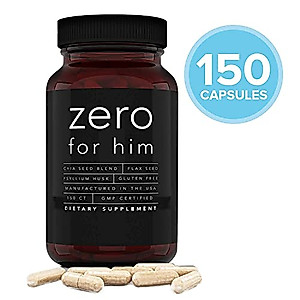 Zero for Him Dietary Fiber Supplement for Men (150caps) Strong Vegan Fiber Pills, Psyllium Husk, Flax Seeds and Chia Seeds Pure Supplement for Digestive Health, Men Seeking Clean and Fun Night
