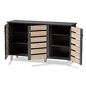 BOWERY HILL Modern and Contemporary Two-Tone Oak Wood 3-Door Shoe Cabinet in Dark Gray