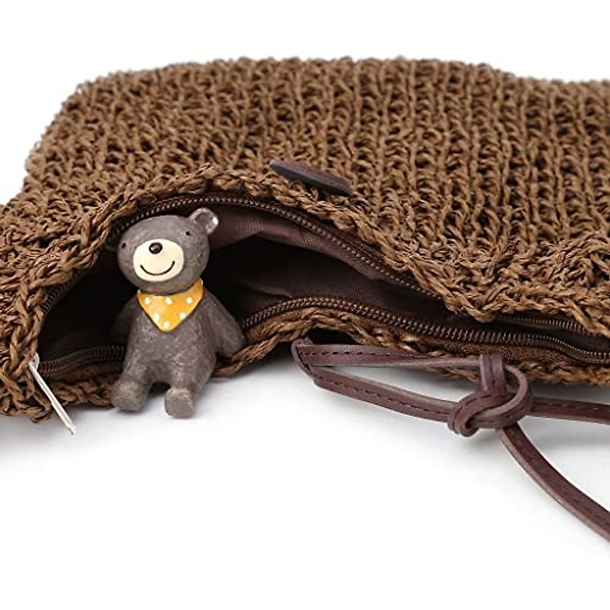 Beach Bag Straw Bags Hand-Woven Straw Bag, Women Handbag Shoulder Bag Straw Weave Tote Purse Lady Beach Hobo Bag Crossbody Coffee