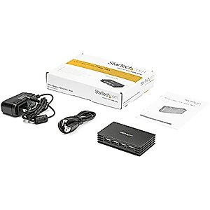 StarTech.com 4 Port Compact Black USB 2.0 Hub - Bus-powered or with Included Power Adapter - Portable Mac/PC laptop hub, TAA (ST4202USB)
