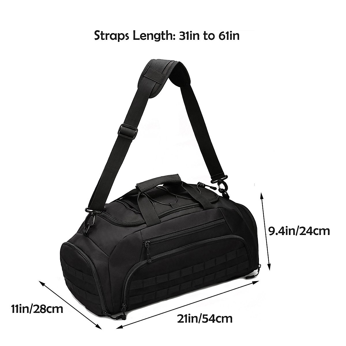 Sports Duffel Bag for Men Women Tactical Duffle Backpack 35L Gym Bag with Shoe Compartment Travel Backpack Luggage (Black)