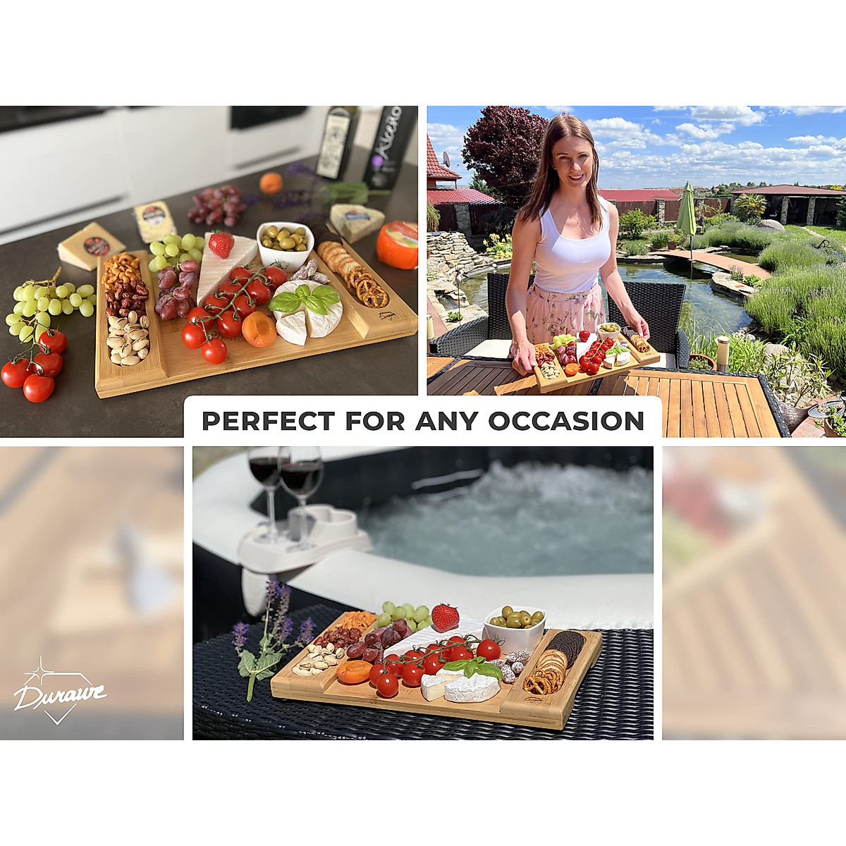 Bamboo Cheese Board Charcuterie Platter & Serving Tray Charcuterie Boards Gift Set Butter Board Perfect Choice for Gourmets, Birthday Presents, Wedding Gifts, Mothers & Housewarming Gifts