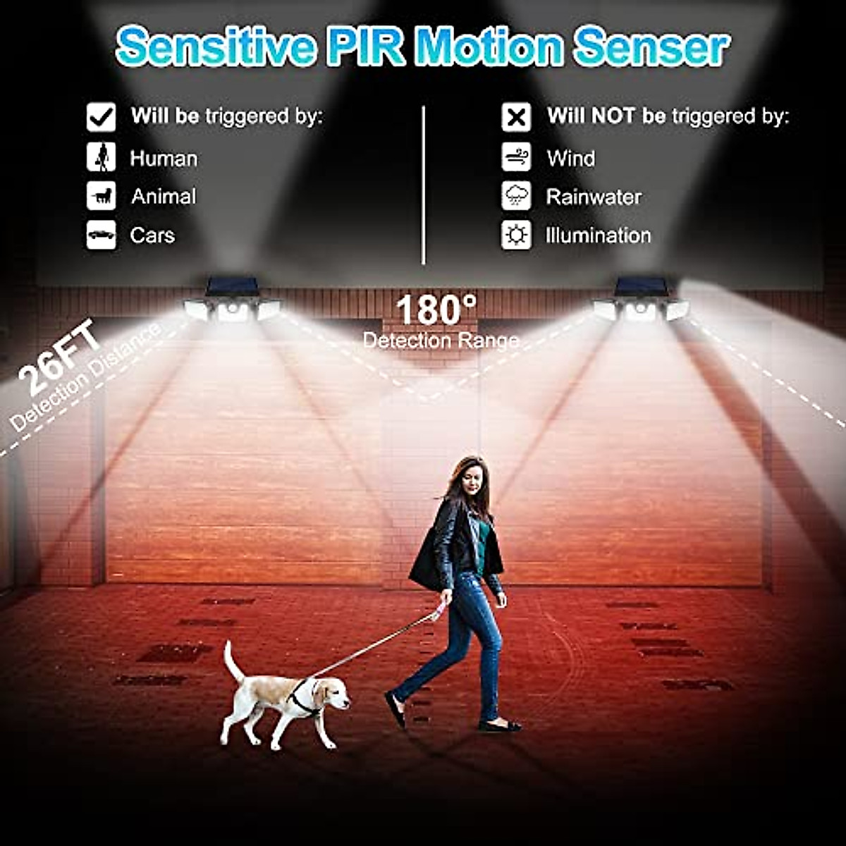 kuujojo Solar Lights Outdoor Garden, 2 Pack 74 LED / 3 Modes 270° Wide Angle Motion Sensor Outdoor Lights, IP65 Waterproof Solar Outdoor Lights, Security Flood Light for Patio Yard and Garage