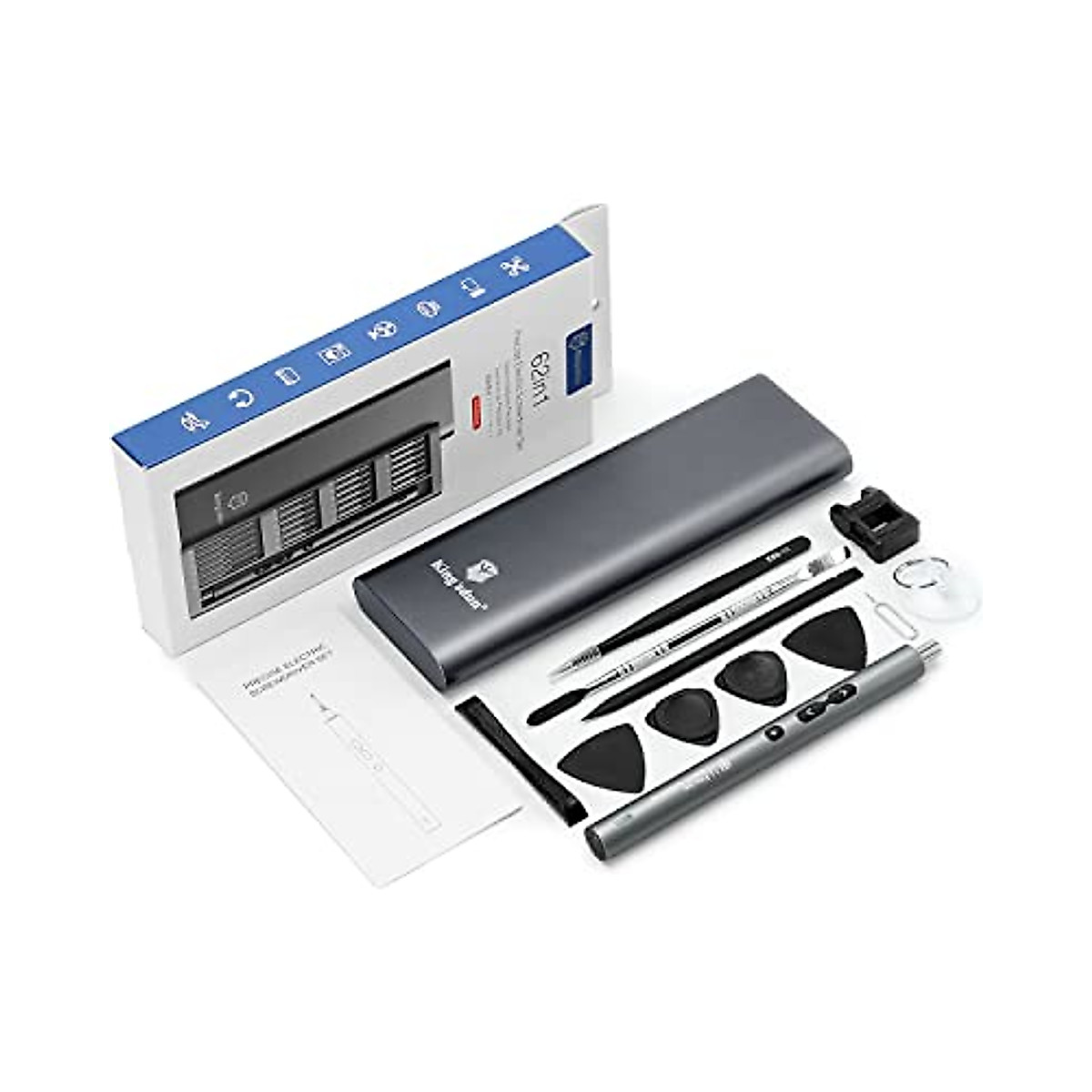 Kingsdun Mini Electric Screwdriver, 62 in 1 Cordless Precision Power Screwdriver with 48 Bits, Rechargeable Electrical Screwdriver Repair Tool Kit with LED Lights Magnetic Mat for Phones PC Laptops