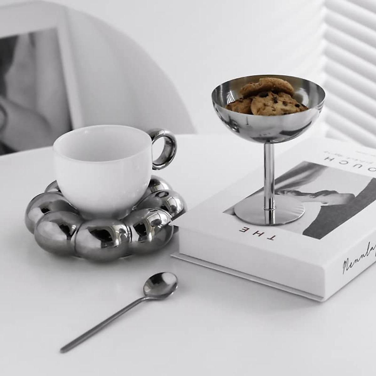 LIZEALUCKY Stainless Steel Ice Cream Goblet Cups Serving Dessert Dish Bowls for Salad Fruit Cereal Pudding for Home Hotel Restaurants Parties(Tall)