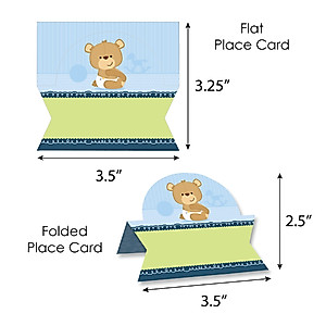 Big Dot of Happiness Baby Boy Teddy Bear - Baby Shower Tent Buffet Card - Table Setting Name Place Cards - Set of 24