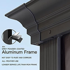 PURPLE LEAF 10' X 14' Permanent Hardtop Gazebo Aluminum Gazebo with Galvanized Steel Double Roof for Patio Lawn and Garden, Curtains and Netting Included, Grey