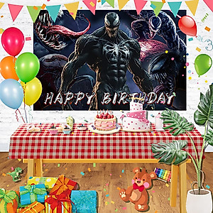 Super Hero Backdrop for Happy Birthday Party Decorations Venom Background for Baby Shower Party Cake Table Decorations Supplies Superhero Theme Banner 5x3ft