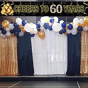 Large Cheers to 60 Years Banner, Black Gold 60 Anniversary Party Sign, 60th Happy Birthday Banner(9.8feet X 1.6feet)