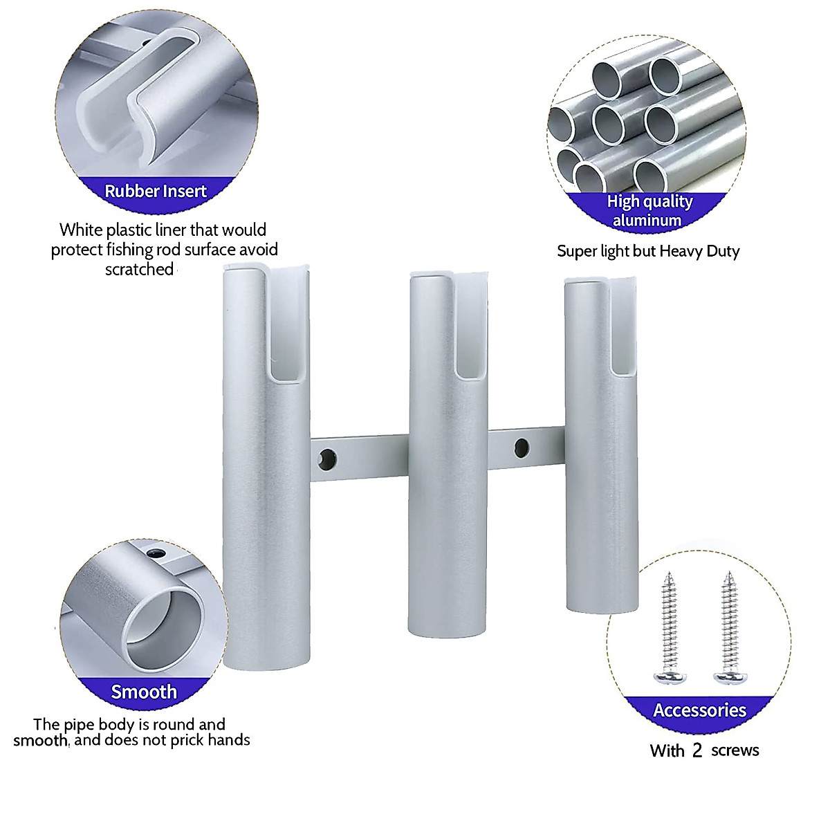 3 Tube Aluminium Fishing Rod Holders, 3 Link Wall-Mounted Pod Rack, Be Suitable for Marine Boat Yacht Camper RV
