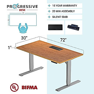 Standing Desk Bamboo top 72x30, Electric. Adjustable Height Large Stand up Motorized Ergonomic Raised Computer Desk for Home Office