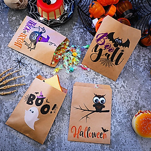 Qilery 100 Pcs Halloween Kraft Paper Treat Bags for Candy Halloween Goodie Bags with 200 Googly Eyes Trick or Treat Bulk Gift Bags for Kids Snack Popcorn Sandwich Cookie Bread Food Party Supplies
