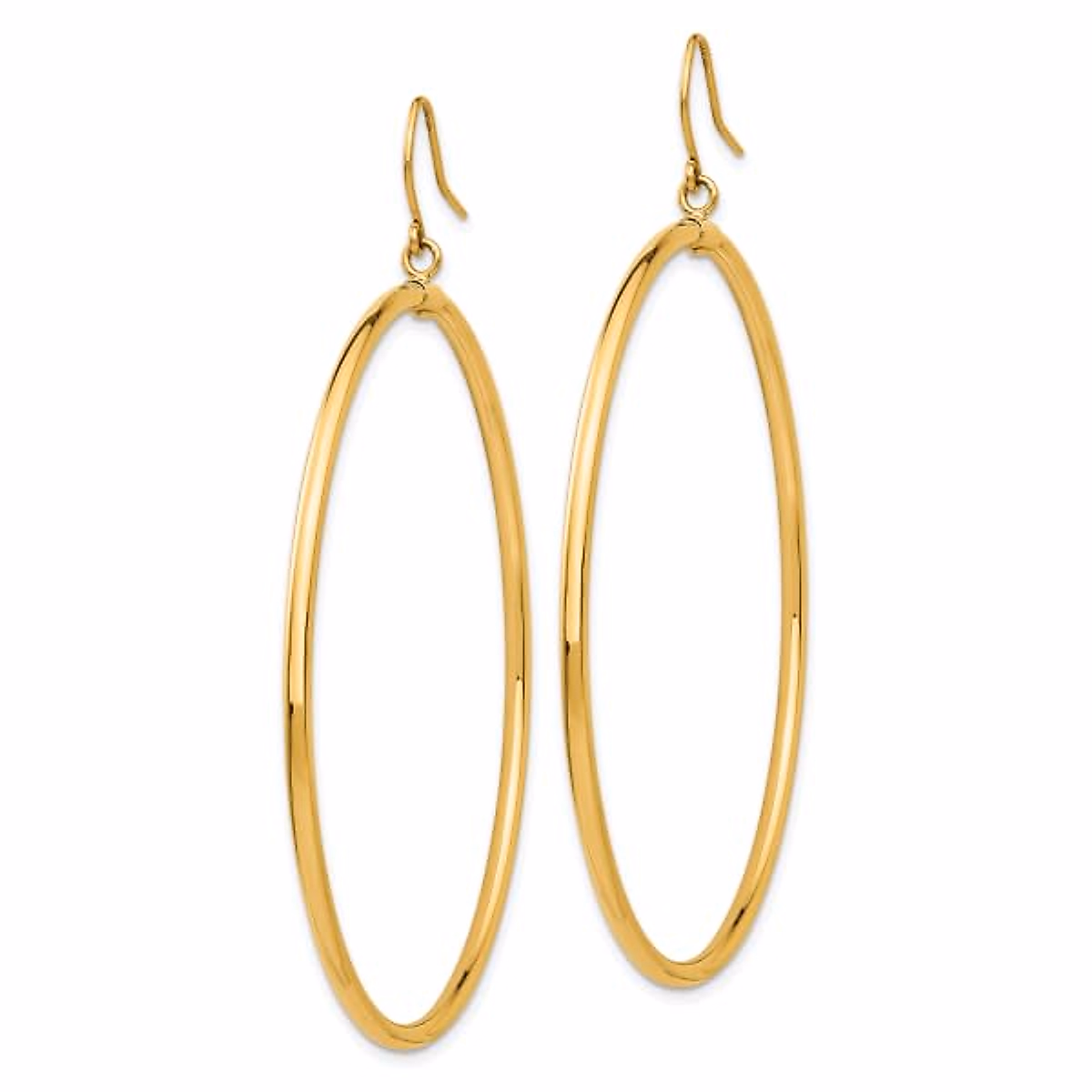 14K Yellow Gold Tube Hoop Drop Dangle Earrings