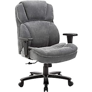 CLATINA Ergonomic Velvet Big Tall Executive Office Chair with Upholstered Swivel 400lbs High Capacity Adjustable Height Thick Padding Headrest and Armrest for Home (Grey)