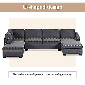 LOVMOR 3 Piece, Modern Large Upholstered Sectional Sofa Set, Birch Wood Legs Foam Double Extra Wide Living Room Chaise Lounge, Gray U Shape