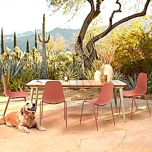 Outdoor Dining Chairs Set of 4, Plastic Stackable Patio Chairs, Modern Kitchen Cafe Chairs with Metal Legs for Garden/Balcony/Dining Room, Orange