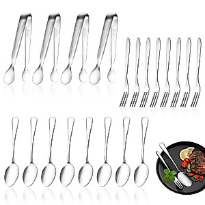 20 PCS Appetizer Forks Spoons and Tongs Mini Charcuterie Accessories Stainless Steel Sporks Teaspoons Serving Spoons for Party Small Utensils for Cocktail Salad Dessert