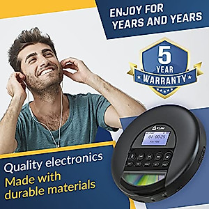 KLIM Nomad - New 2023 - Portable CD Player Walkman with Long-Lasting Battery - with Headphones - Radio FM - Compatible MP3 CD Player Portable - TF Card Radio FM AM Bluetooth - Ideal for Cars - Black